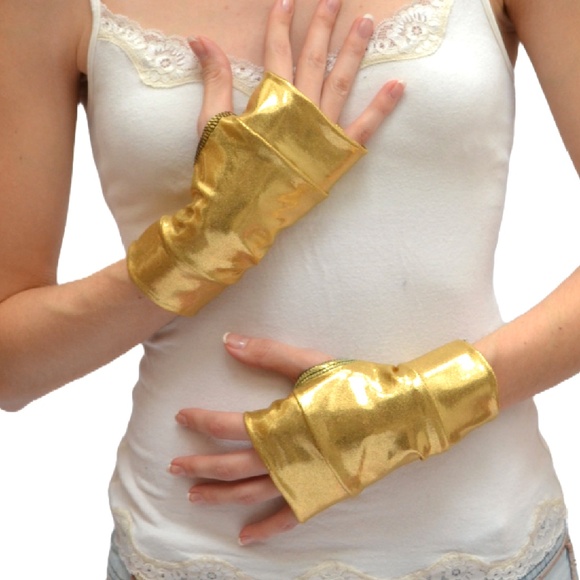 Handmade | Accessories | Metallic Gold Gloves Short Arm Cuffs Oil Slick ...